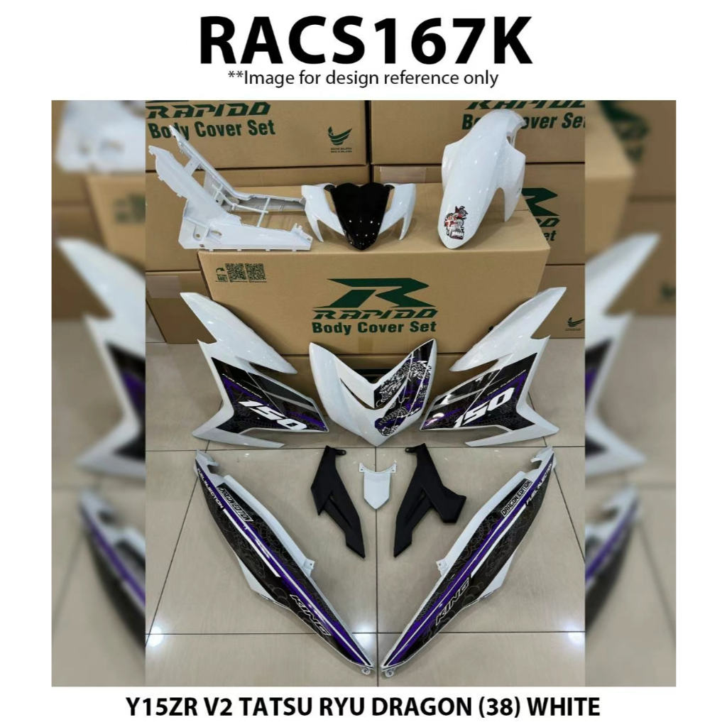 Cover Set Rapido Y15ZR V1 V2 Yamaha TATSU RYU DRAGON (38) Black White Ysuku Accessories Motor ...