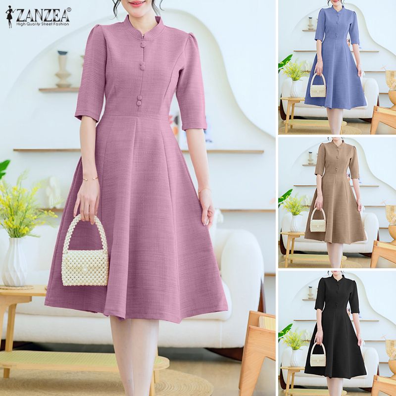 ZANZEA Korean Style Women Stylish Half Sleeve Stand Collar Decorative ...