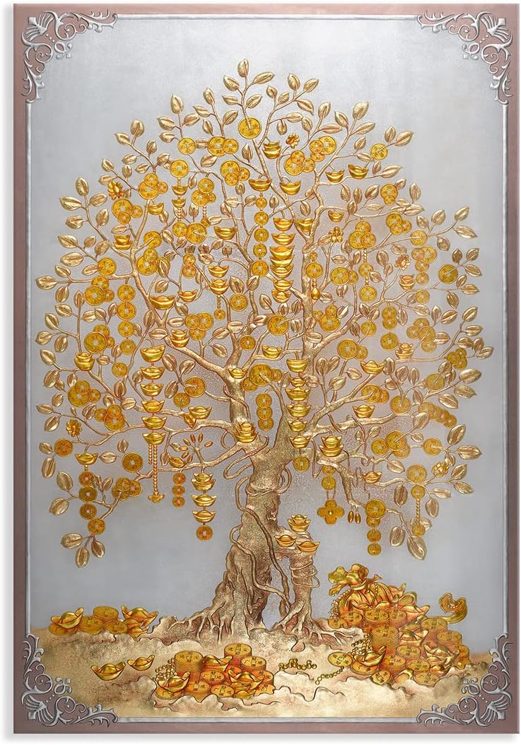 Abstract Lucky Money Tree Landscape Art Poster Painting Canvas Wall ...