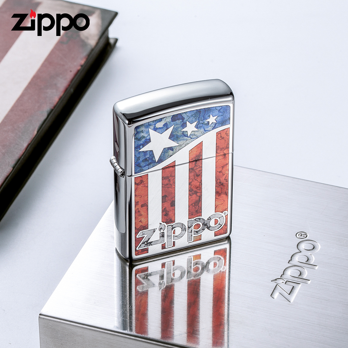 Zippo US Flag Fusion High Polish Chrome Pocket Lighter | Zippo 29095 ...