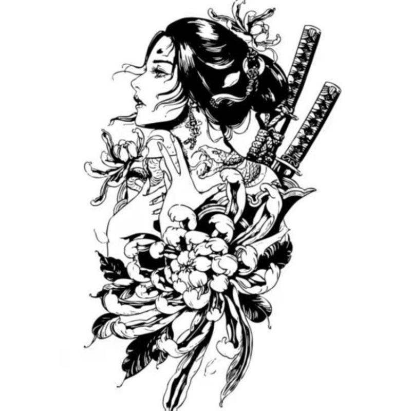 【Mega Sale】Tattoo Sticker Geisha Japanese-style Waterproof Semi ...