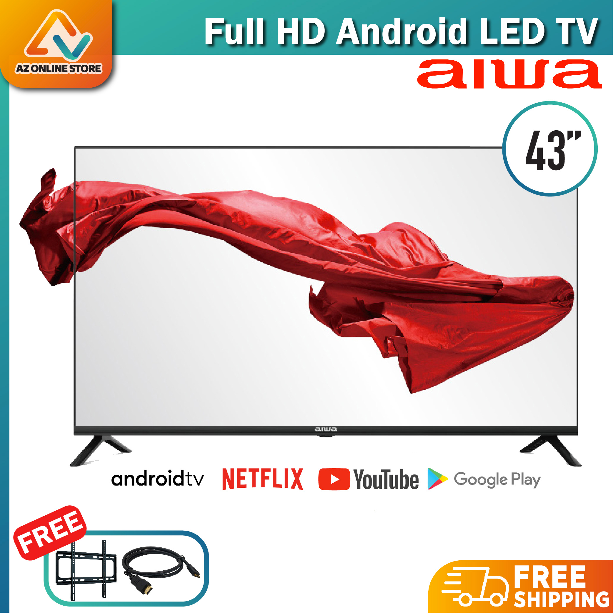 Aiwa 43 INCH ANDROID LED TV AW-43FLEDX9FL Built in MYTV Youtube Netflix ...