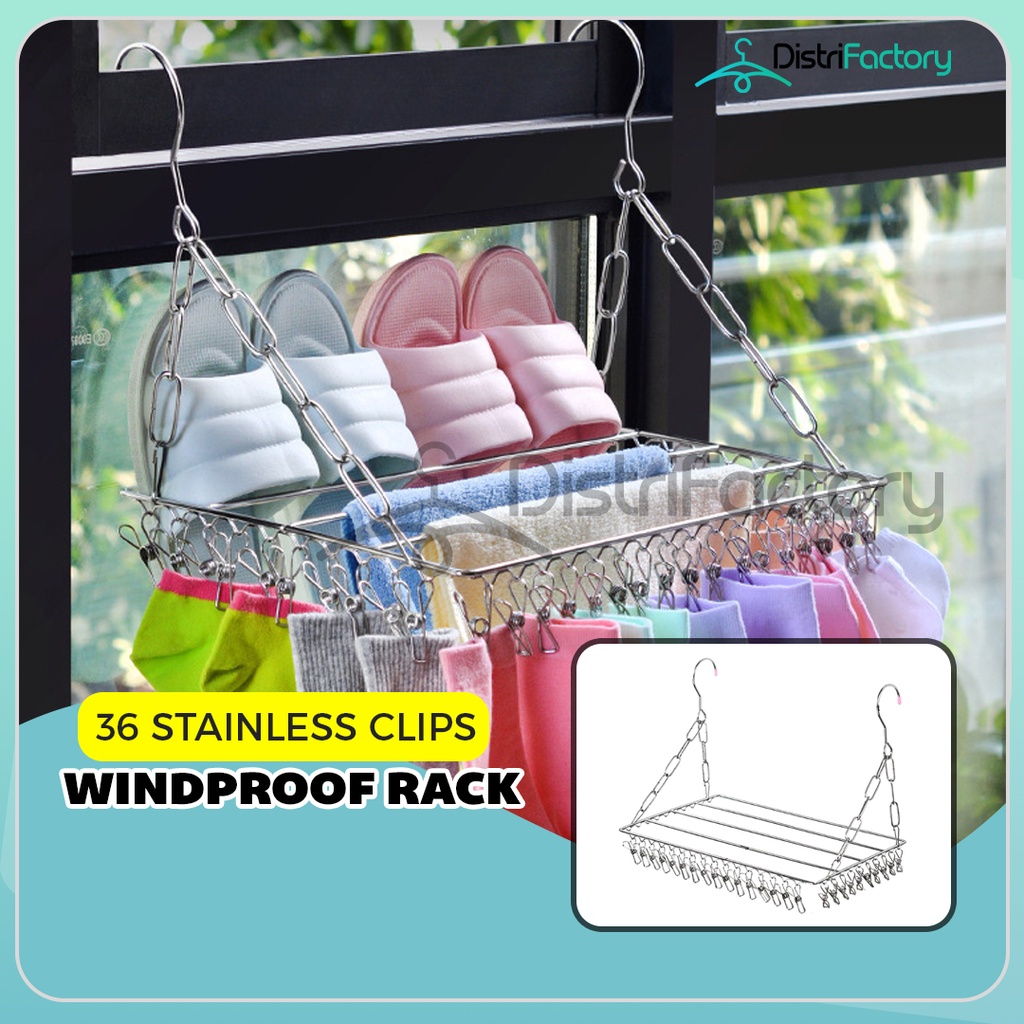 36 Clips Multifunction Stainless Steel Sock Drying Rack Clothes Window ...