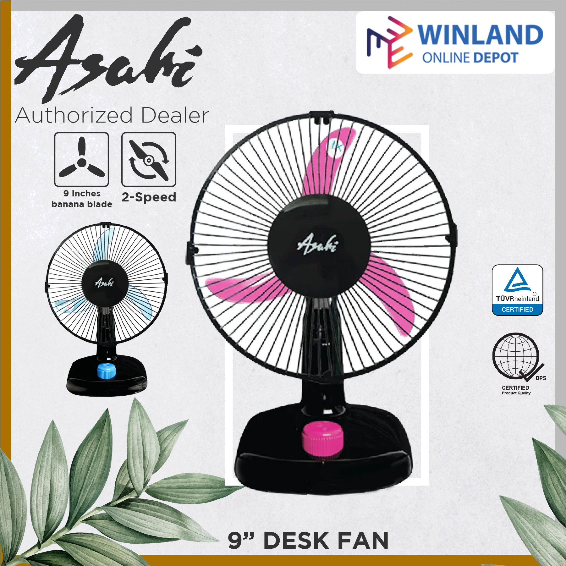 ASAHI by Winland Electric Fan | 9inches(230 mm) Desk Fan Banana Type LS ...