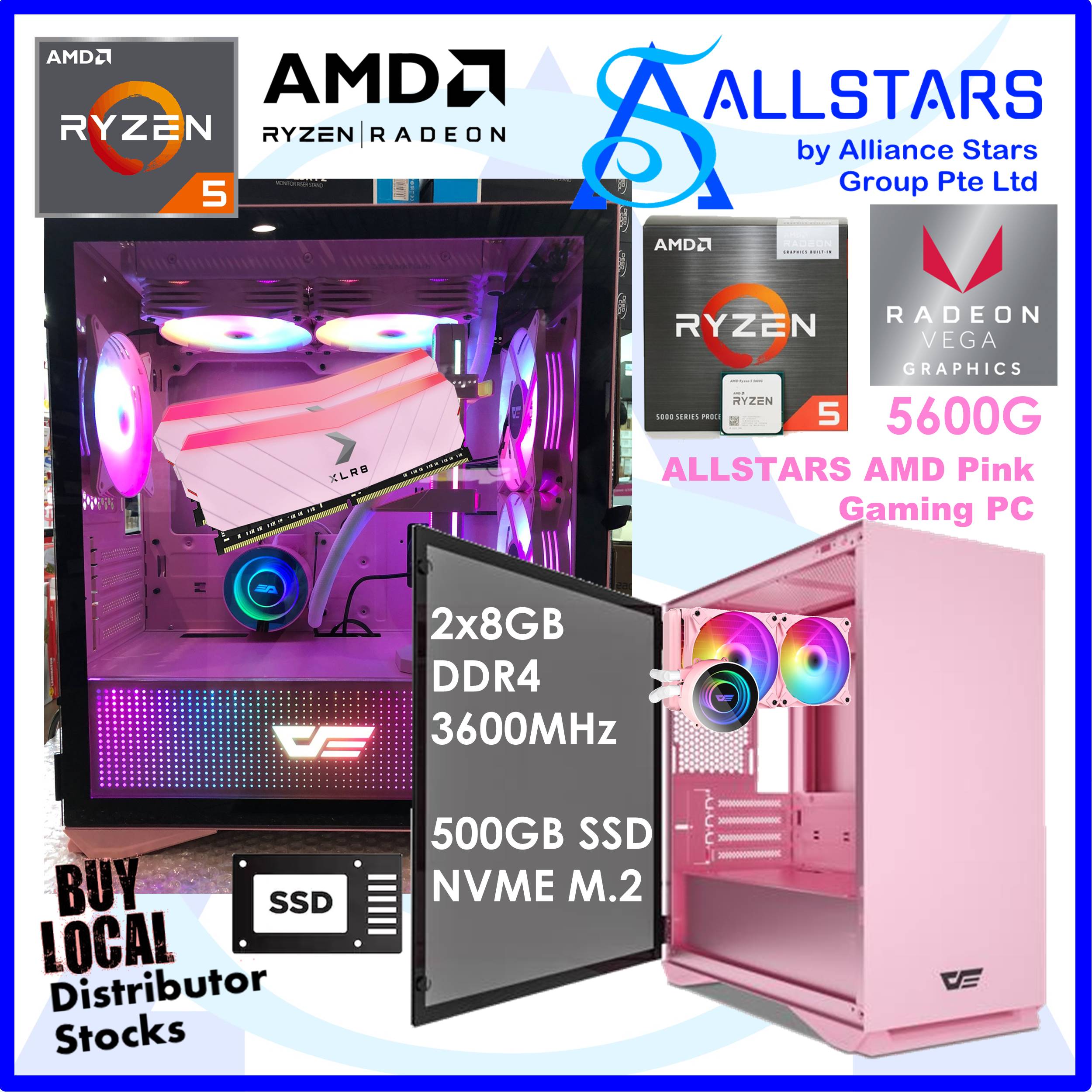 ALLSTARS AMD Pink Entry Branded Gaming Liquid Cooled System : AMD Ryzen ...
