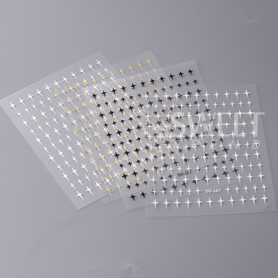 3D Gold Sliver Star Nails Stickers Bronzing Laser White Cross Starlight ...