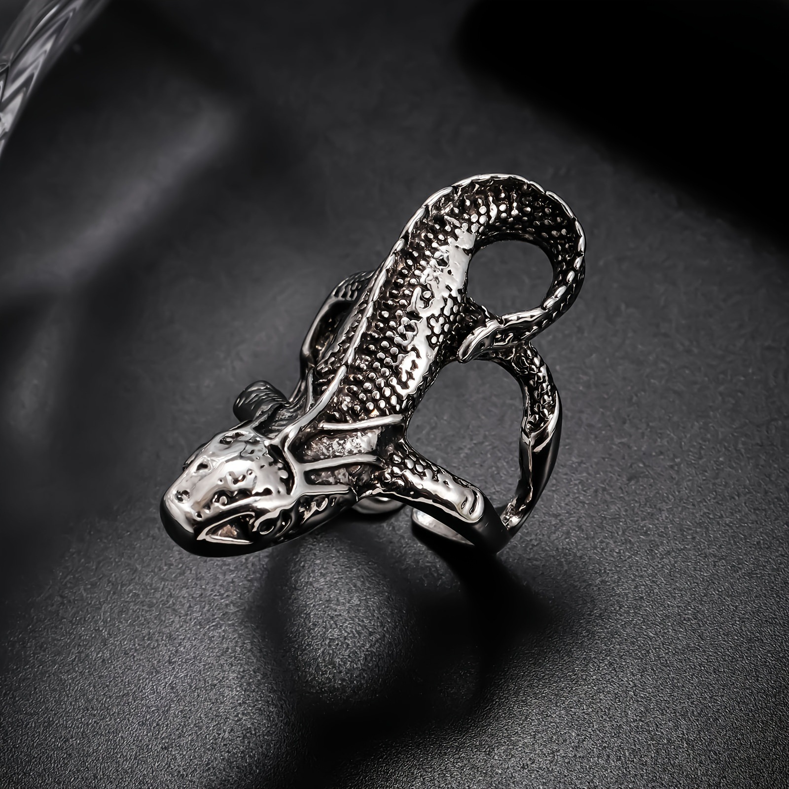 Sale】Cafe TEMU Exaggerated Retro Lizard Ring Opening Adjustable Trendy ...