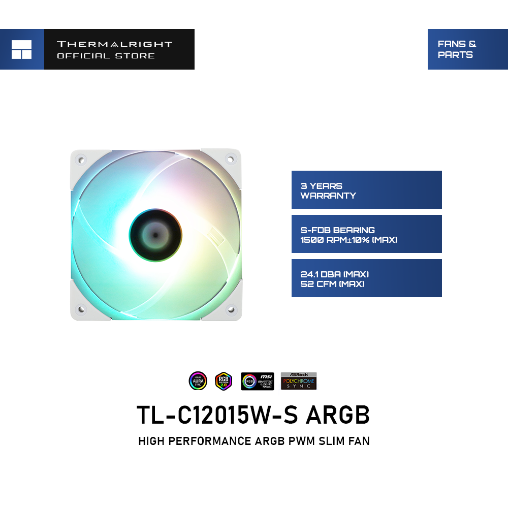 Thermalright TL-C12015 Series High Performance Slim PWN Fan, Case Fan [Grey/Black/TL-C12015-S ...