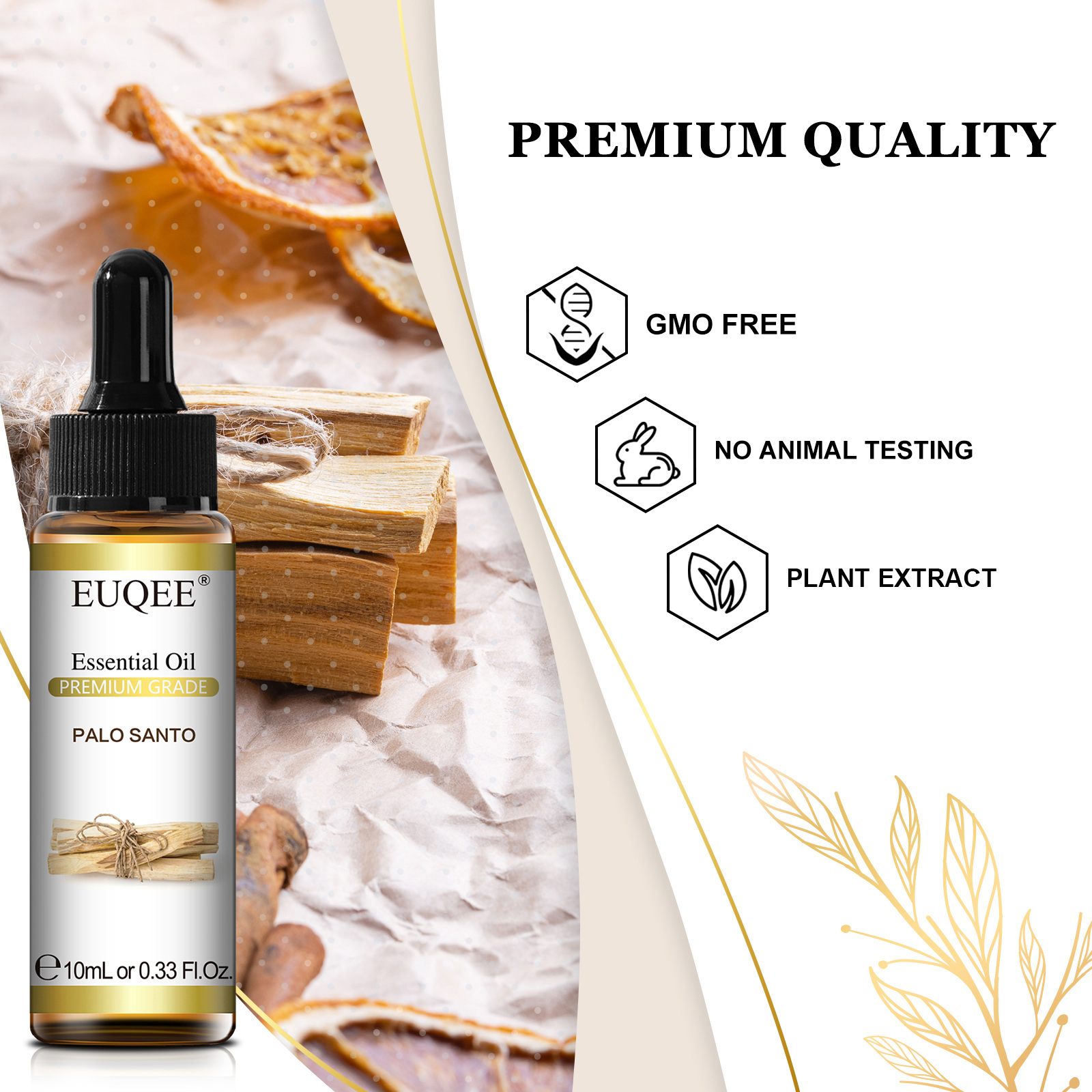 EUQEE 10ML Palo Santo Natural Essential Oil With Glass Dropper,Cardamom ...