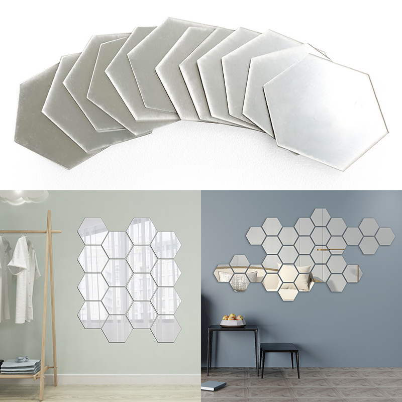 12Pcs Hexagonal Frame Stereoscopic Mirror Wall Sticker Decoration ...