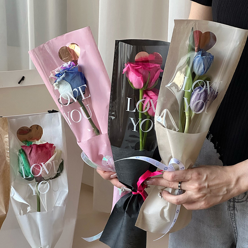 10pcs Single Rose Sleeves Flower Wrapping Bag Bouquet Packaging Bags ...