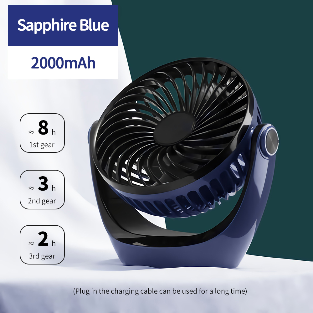 Rechargeable Personal Mini Fan 5000mAh USB Power Desk Fan Ultra Quiet 3 ...