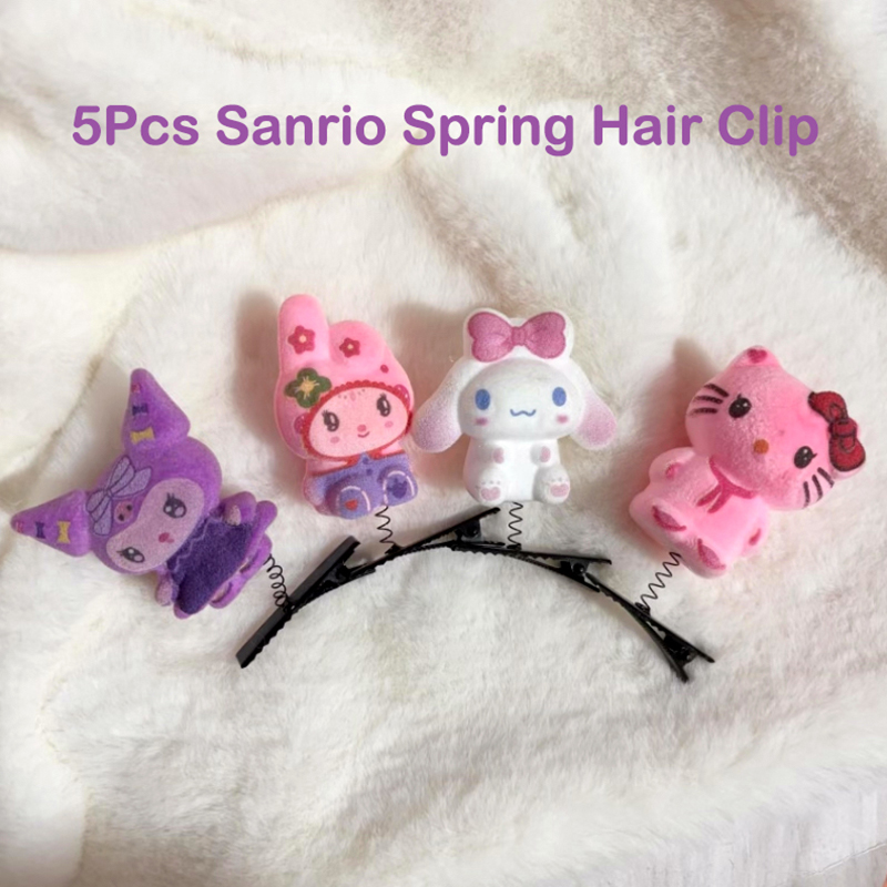 5Pcs Sanrio Hello Kitty Hair Clip 3D Kuromi Spring Hairpins Melody ...