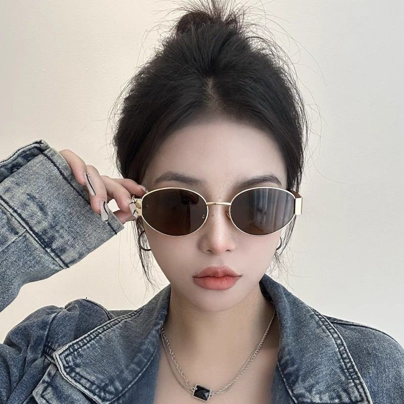 Enacolor New Summer Fashion Ellipse Gold Metal Trendy Sunglasses for ...