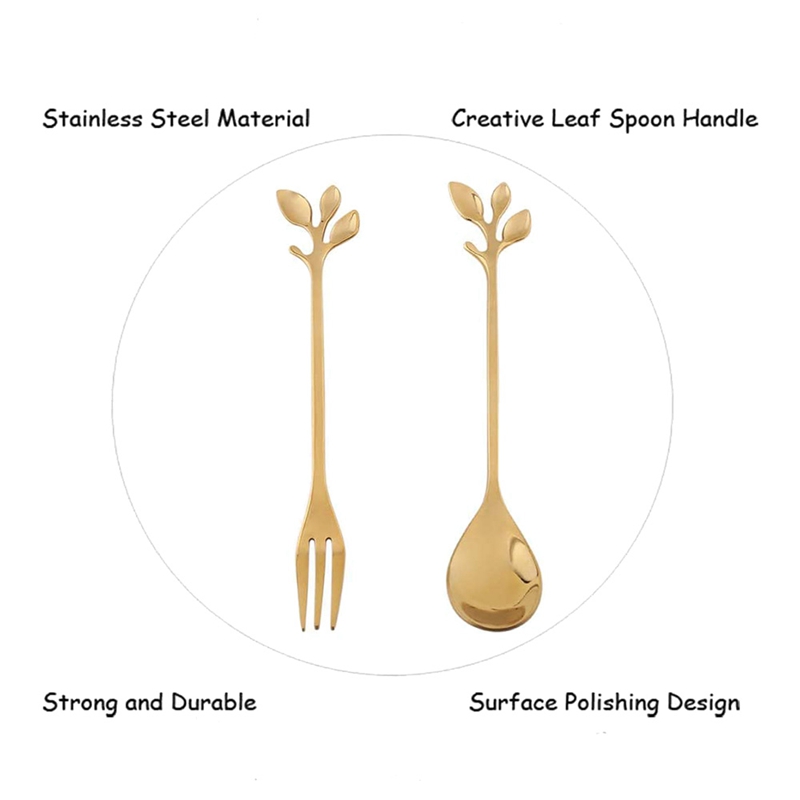 5Spoon+5Forks Stainless Steel Leaf Coffee Cake Spoon Fork Dessert ...