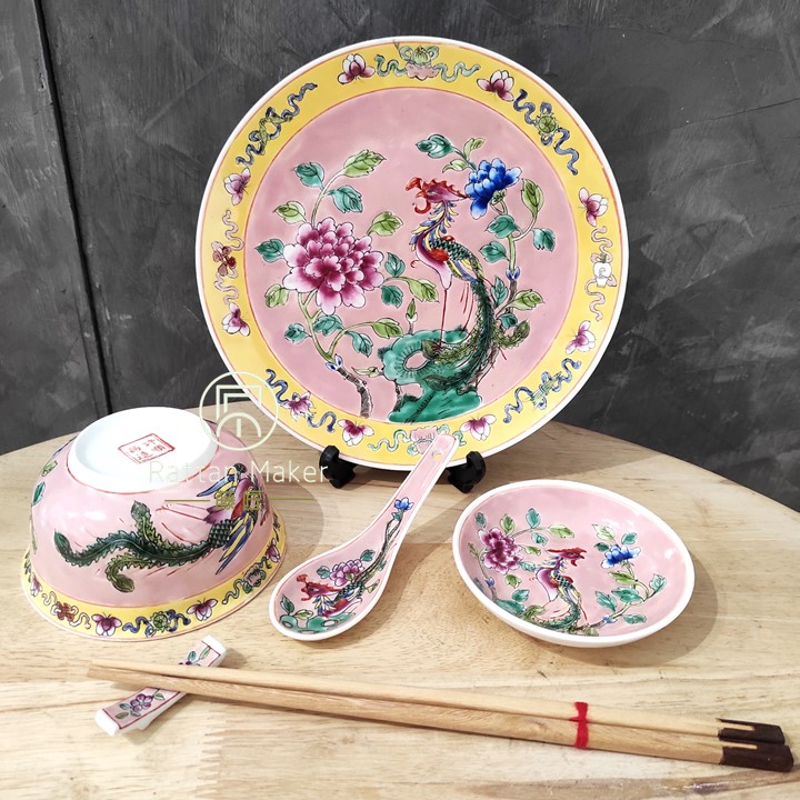 [Antique Pink] Peranakan Personal Tableware set / Baba Nyonya Dining ...
