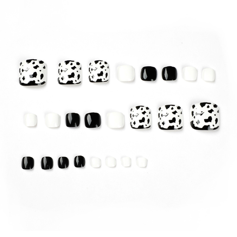 JP1625 24pcs Artificial Toenails Black White Leopard Print with Jelly ...