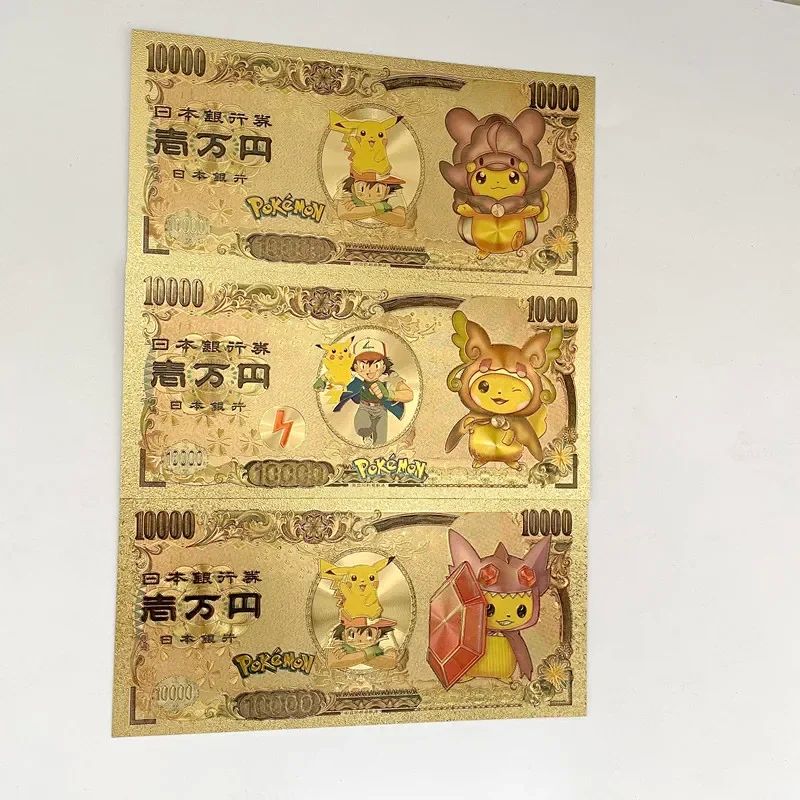 1-12pcs Pokemon CARDS Pikachu Pokeball gold banknote 10000 Yen Gold ...