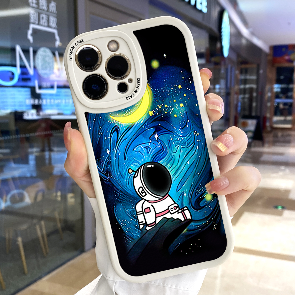 Hontinga for Vivo Y17S Back Cover PU Leather Moon Astronaut Phone Case ...