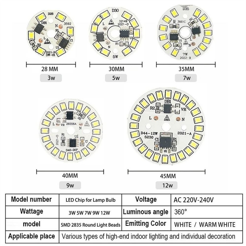 5pcs Round LED Chip Warm White IC Driver 3W 5W 7W 9W 12W SMD 2835 ...