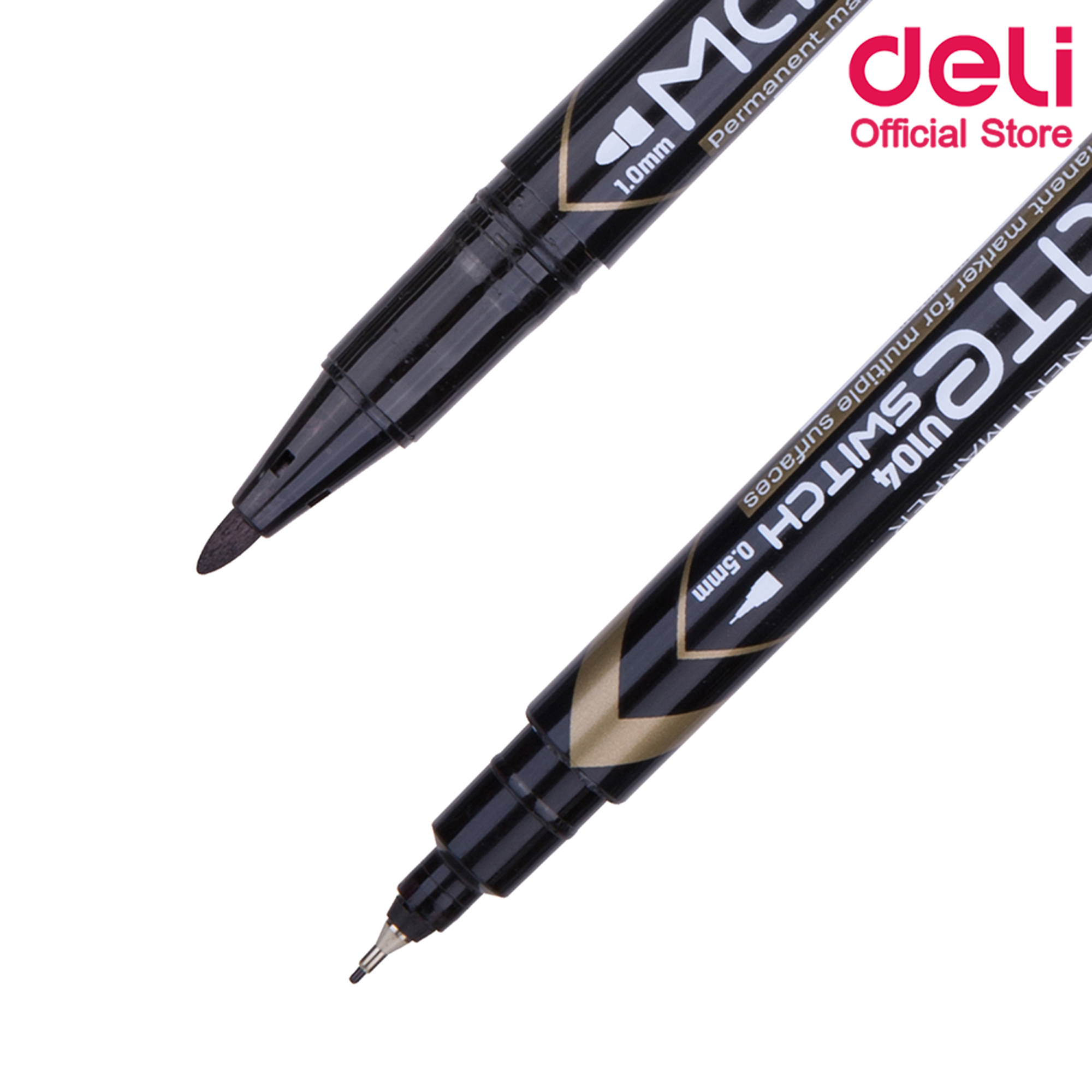 Deli ปากกามาร์คเกอร์ 2 หัว Permanent Marker U104 สำหรับเขียนซองพลาสติก ปากกามากเกอร์ ปากกาเขียน ...
