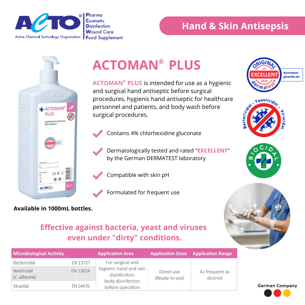 ACTOMAN Plus 1L (liquid soap for hand and body antisepsis) - contains 4 ...