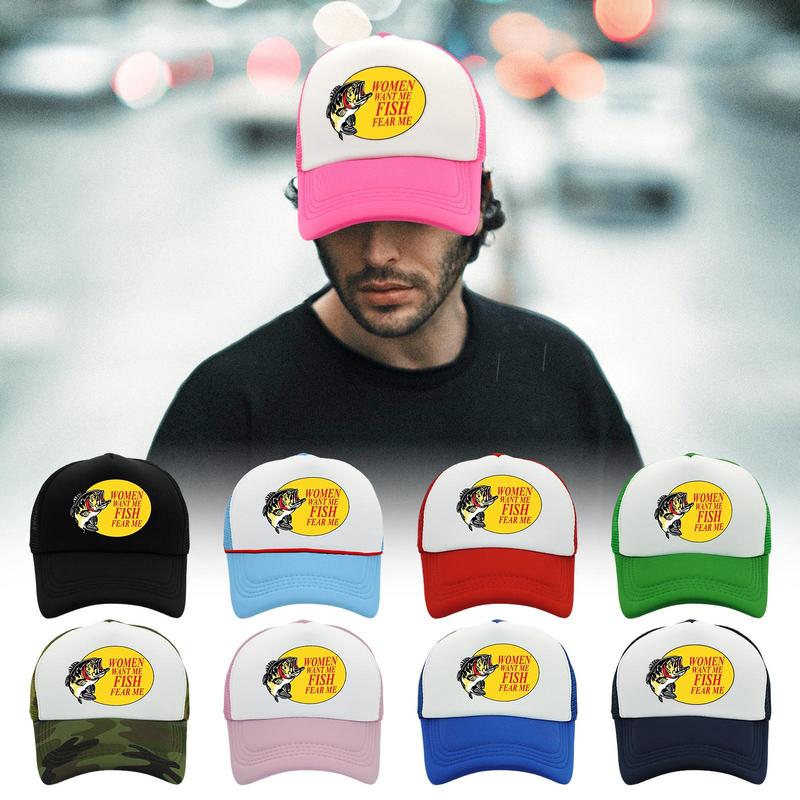 Women Want Me Fish Fear Me Baseball Caps Fishing Logo Trucker Hat ...