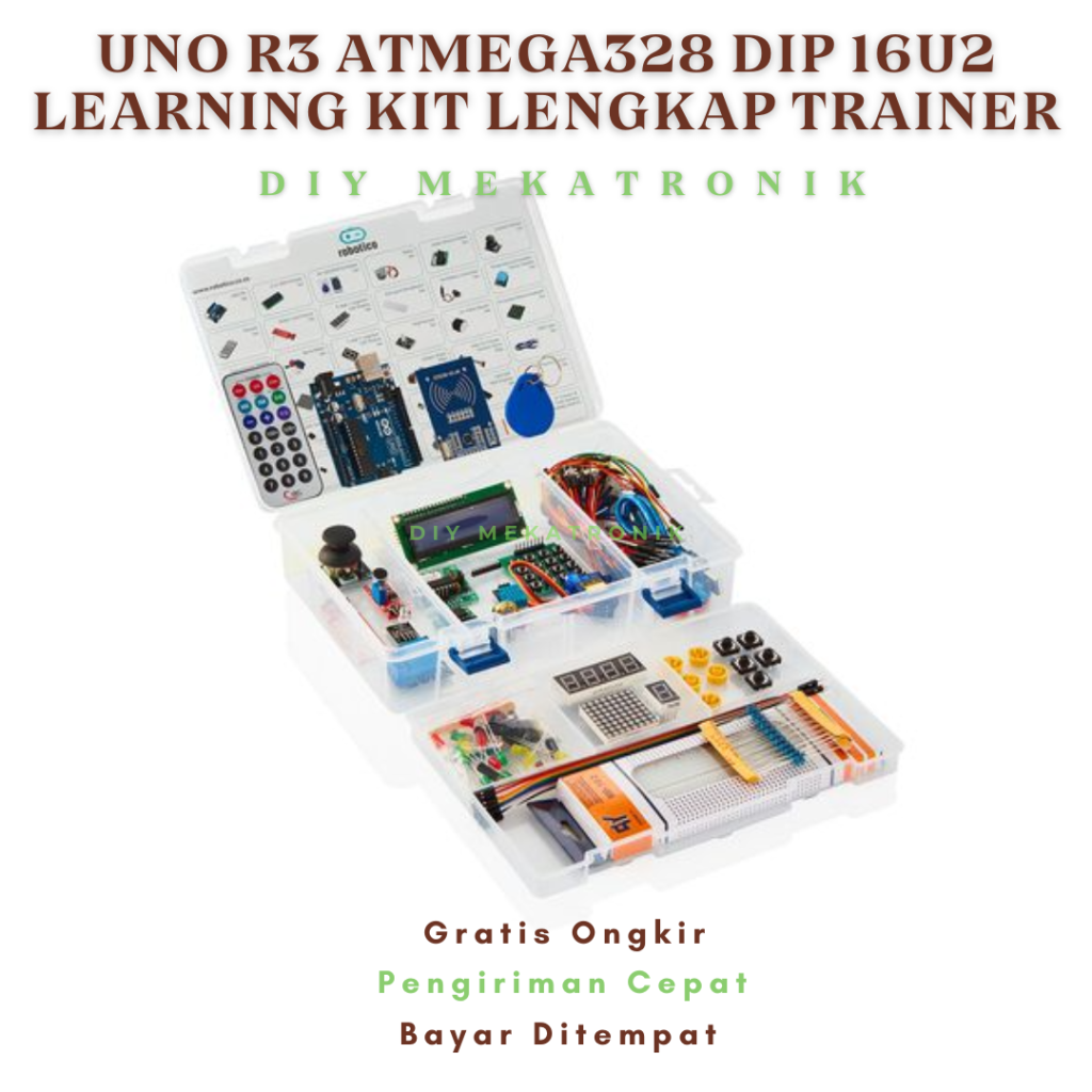 Kit Arduino UNO R3 ATMega328 DIP 16U2 Learning Kit Lengkap Trainer Belajar Pemula Advance ...