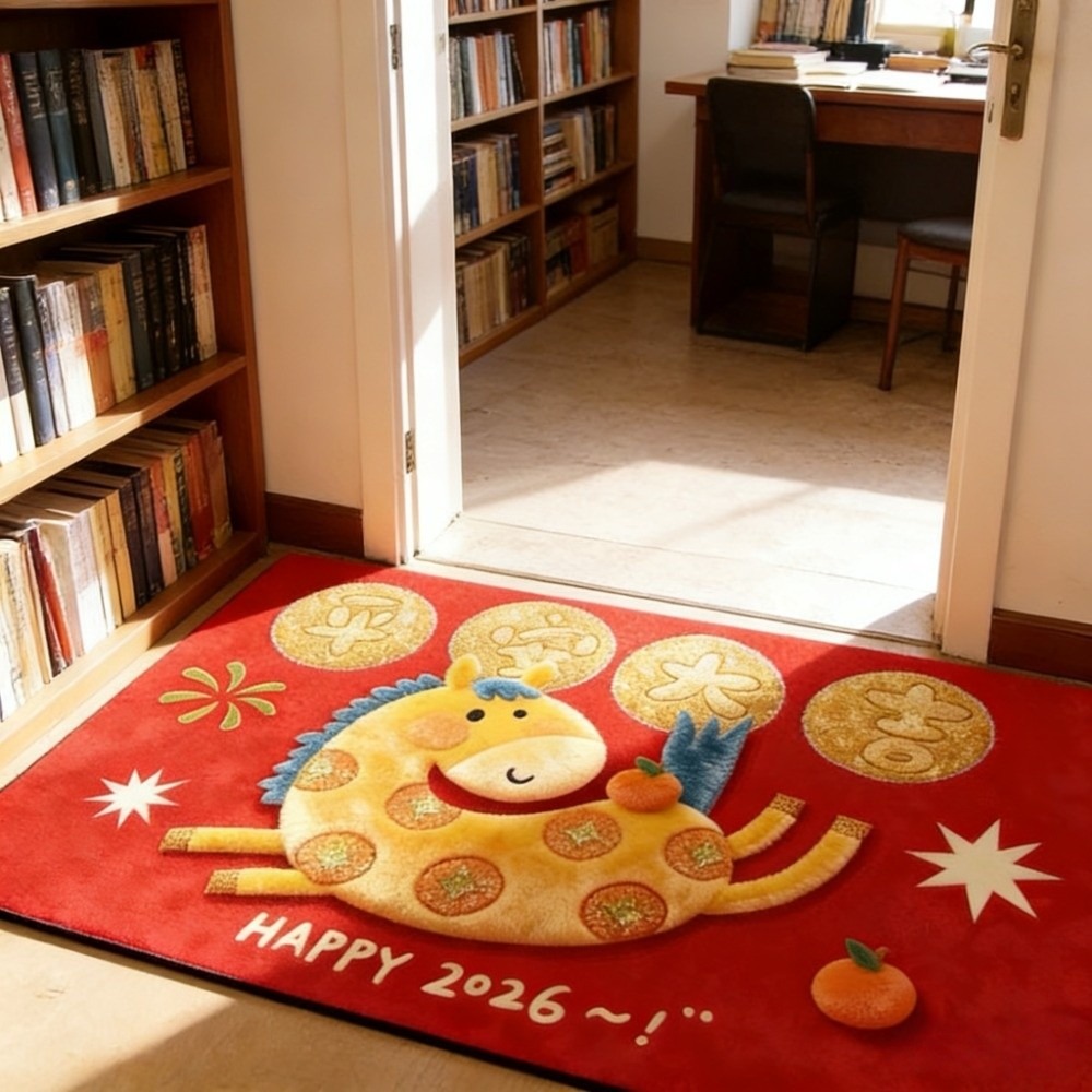 Decorative Mat Cartoon Horse Floor Mat Quick Dry Blessing Words 2026 ...