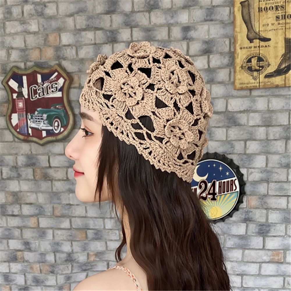Sweet Retro Kerchief Hat Hollow Flower Fashion Design Crochet Toe Cap ...
