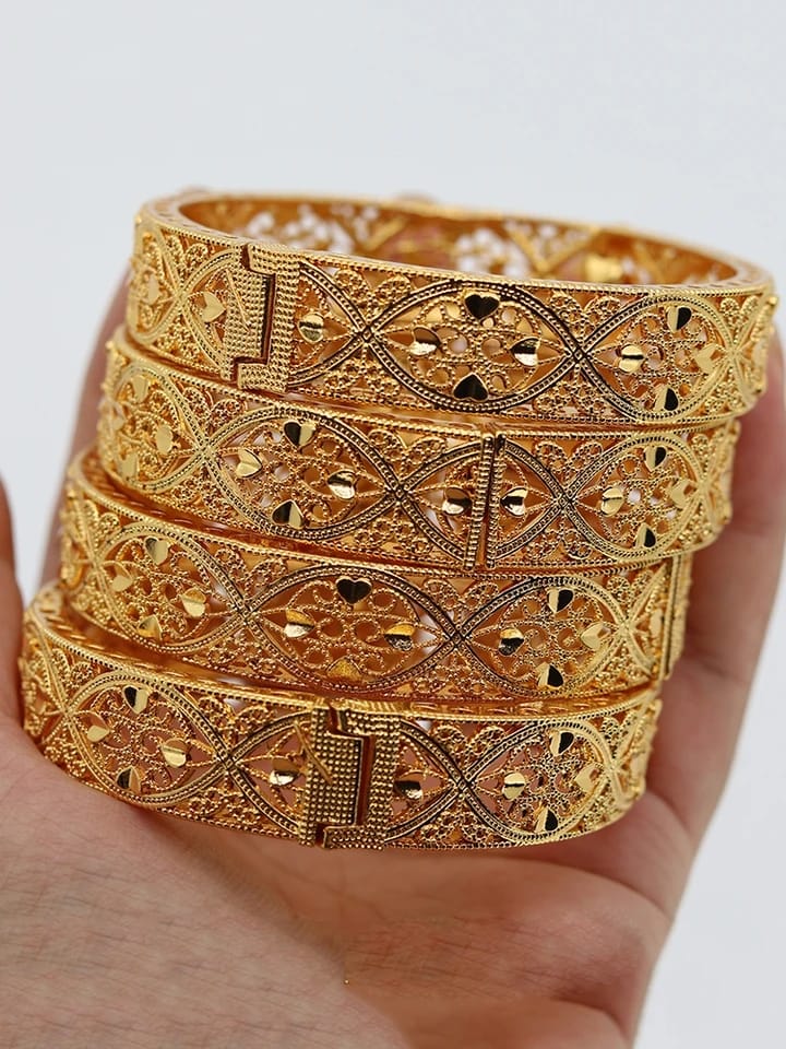 Arabic Saudi Bangles For Women 4pcs Indian Bracelet 24k Gold Color ...