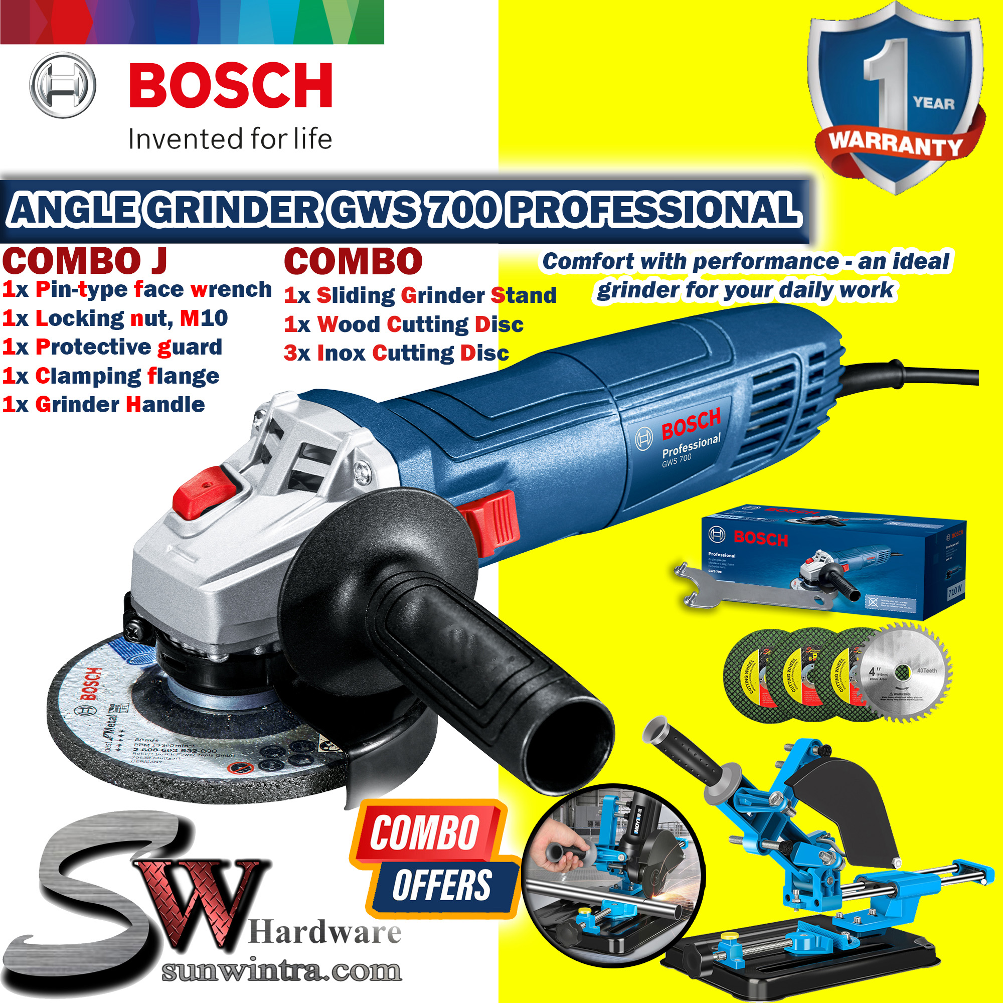 COMBO BOSCH GWS700 GWS 700 ANGLE GRINDER 710W + SLIDING ANGLE GRINDER ...