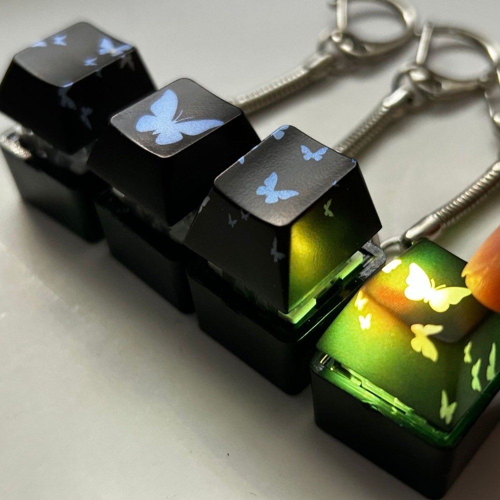 New 4 Keys Button Keycap Keychain Keyboard Caps Pass The Time Butterfly ...