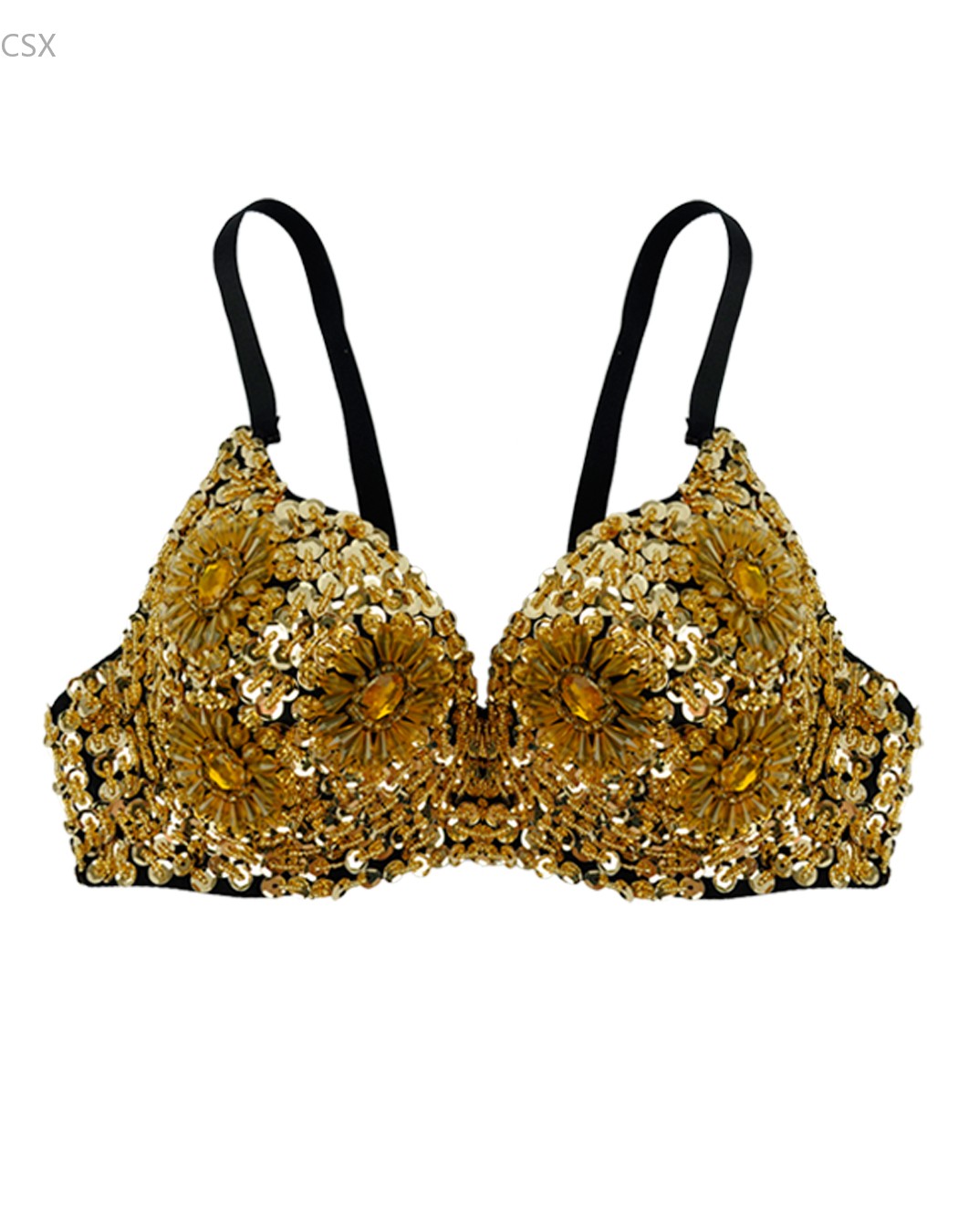 MwOiiOwM Women's Beaded Sequins Embellished Bra B/ C Cup Belly Dance ...