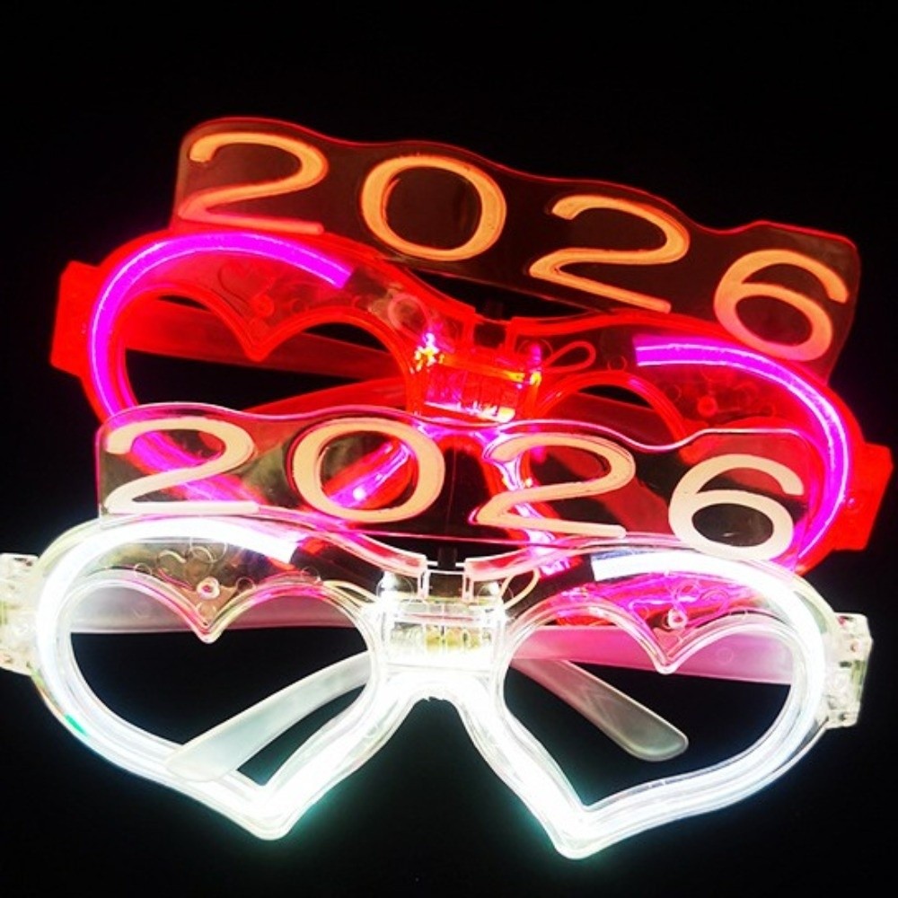 Flashing Blinking LED Glow 2026New Year Glow Glasses Square/Love Heart ...