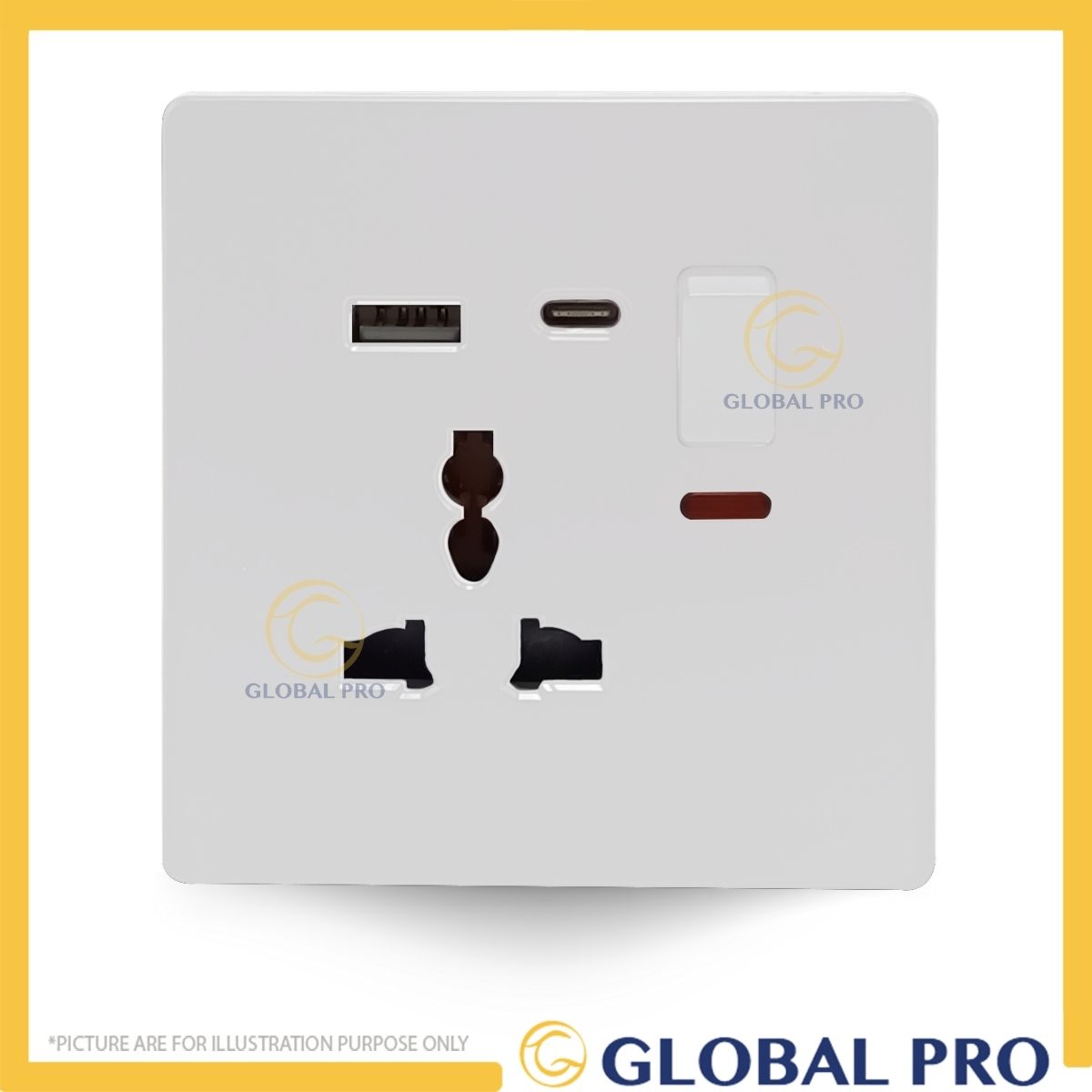 13A Universal Switch Socket USB Port 2.1A Type-C Fast Charging USB Multi Socket Suis Soket Rumah ...