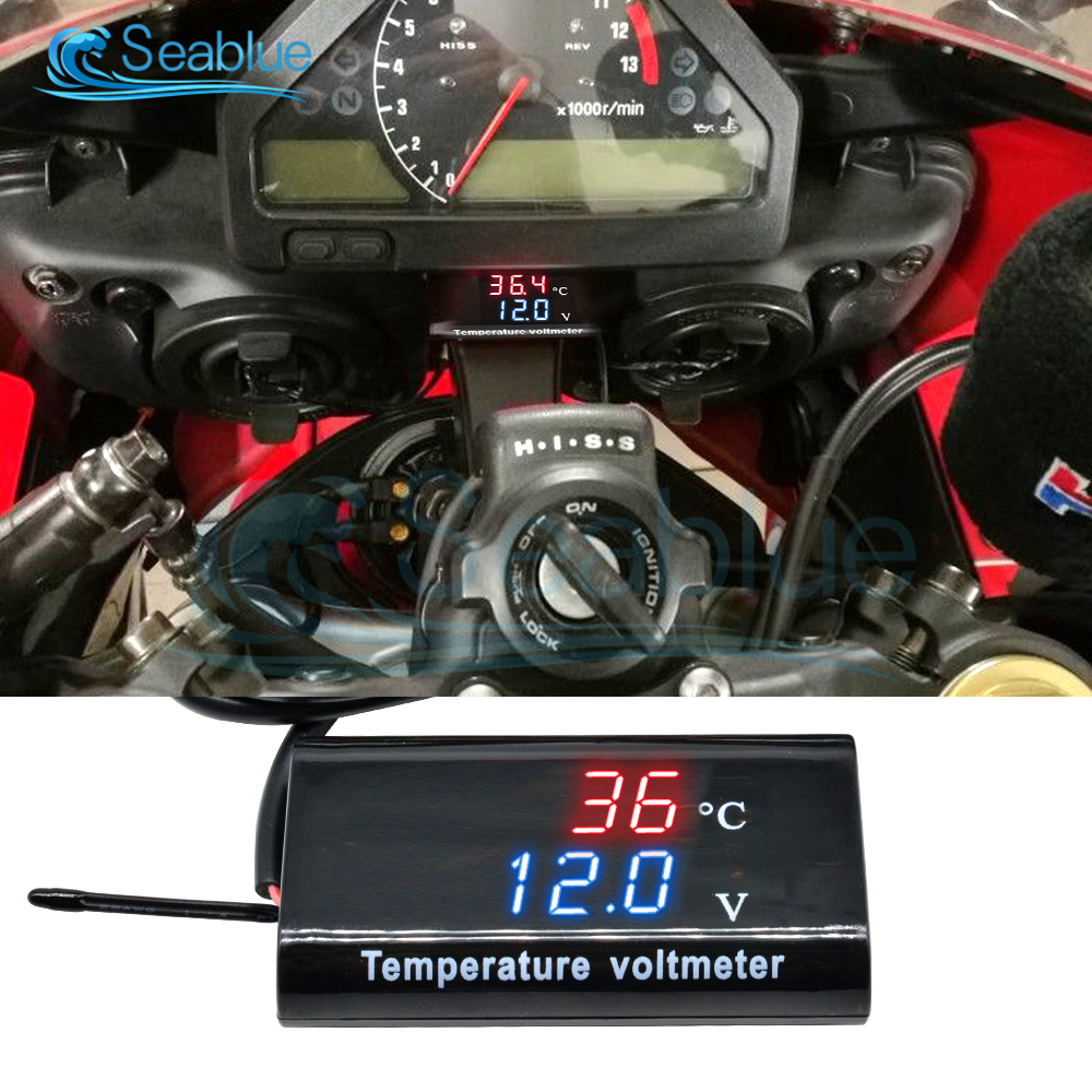 Dc 12v 0.28 Inch Dual Display Led Digital Temperature Sensor Voltmeter ...