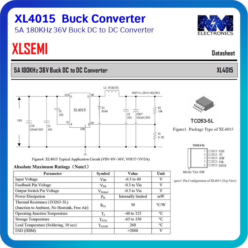 XL4015 , XL4015E1 IC 5A 180KHz 36V Buck DC to DC Converter ( Package ...