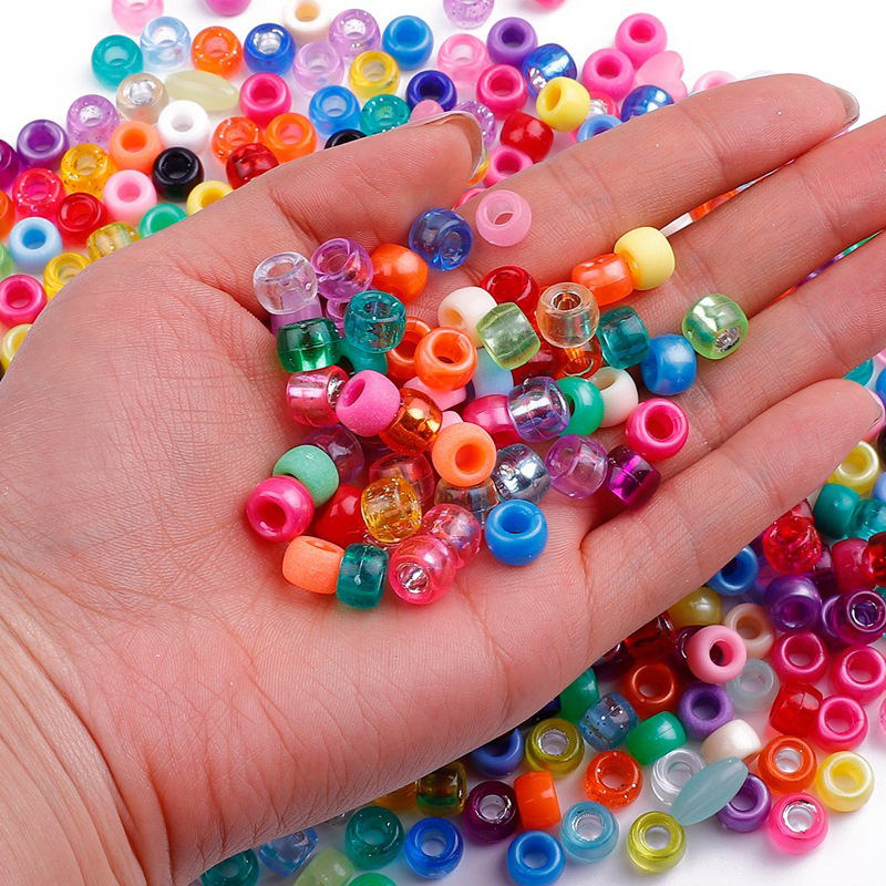 100Pcs Mix Colour Pony Beads Large Hole Barrel Beads Straight Hole ...