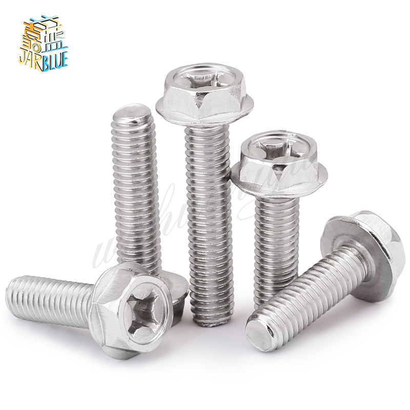 10pcs M4 M5 M6 Bolt Stainless Steel Screws Hexagon Phillips Flange Hex ...
