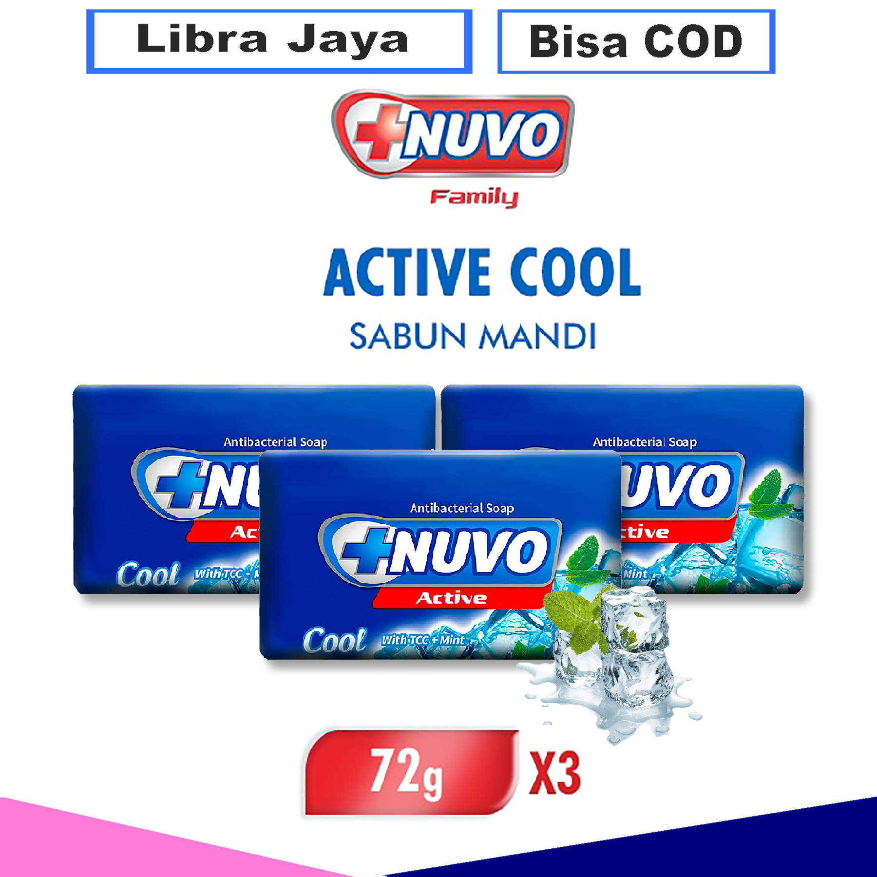 ISI 3 Sabun Batang Nuvo Family Sabun Mandi Batang Active Cool 72 gr ...