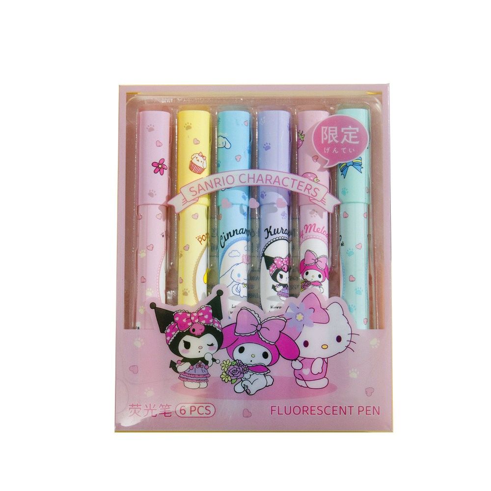 P-LIN Kuromi Cute Highlighter Pen Set 6Pcs Sanrio School Stationery ...