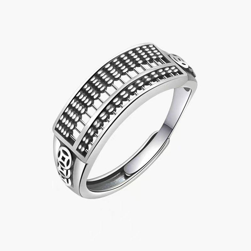 Retro Style Transshipment Lucate Thai Silver Abacus Ring Men's and ...