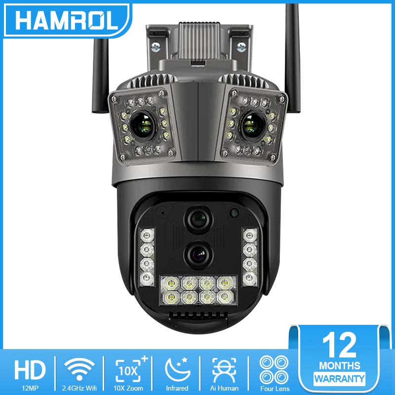 Hamrol 8K CCTV Camera 16MP WiFi Camera Outdoor Four Lens Three Screen ...