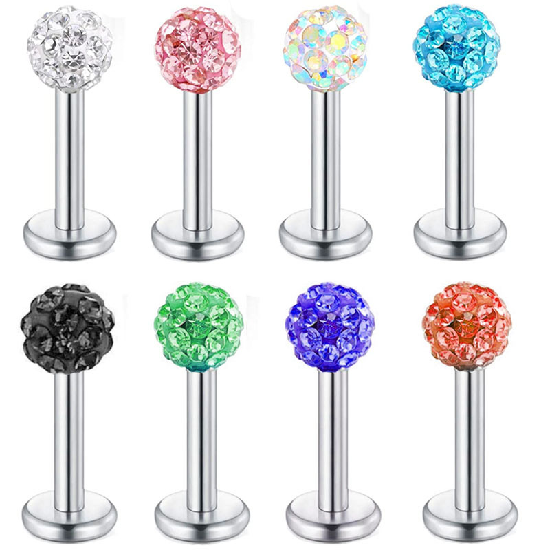 【Hot demand】16G flat bottom T-shaped ear bone nail mud diamond ball lip ...