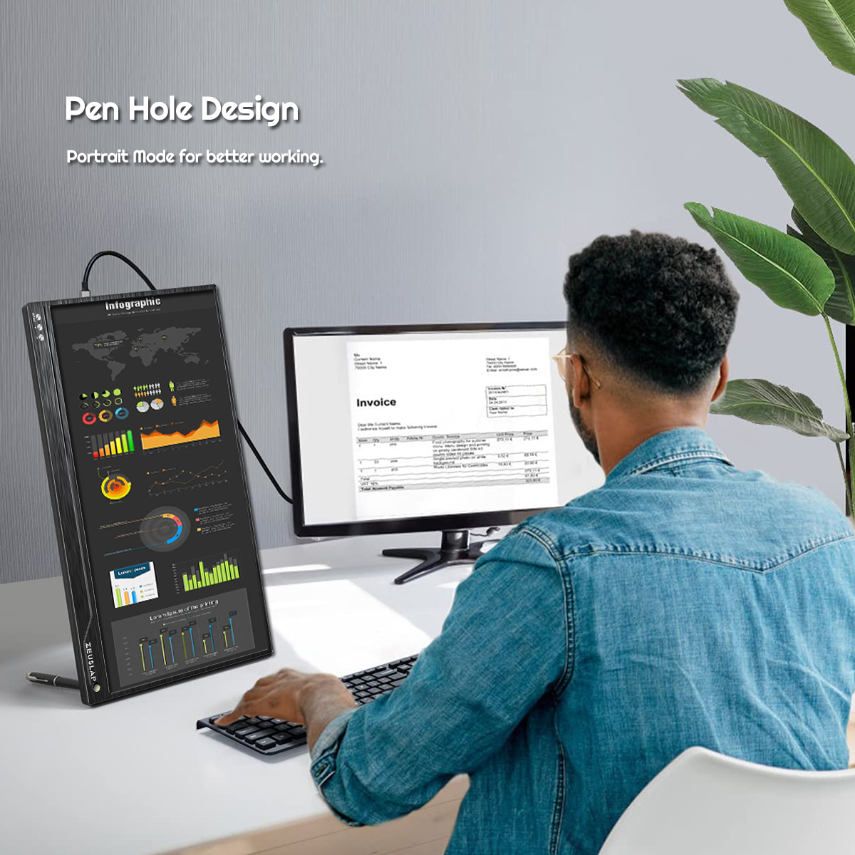 ZEUSLAP Touch แบบพกพา Monitor 15.6นิ้ว Fhd Vesa Mountable Sub Screen ...