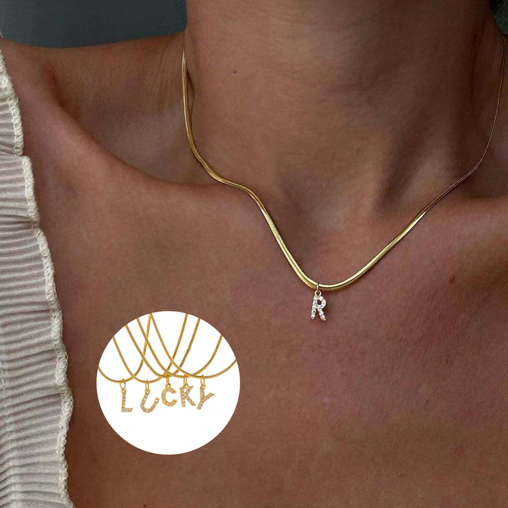 Enacolor Elegant Women A-Z English Name Alphabet Necklace Gold Plated ...