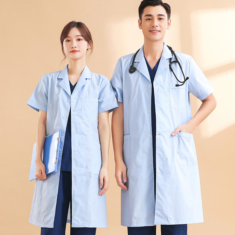 Polyester Cotton White Coat Long Short Sleeve Pharmacy Work Clothes ...
