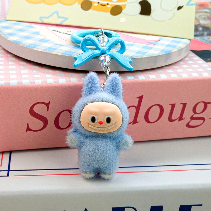 Flocking Labubu Key Chain Doll Charm Phone Pendant Bag Decor Car Key ...