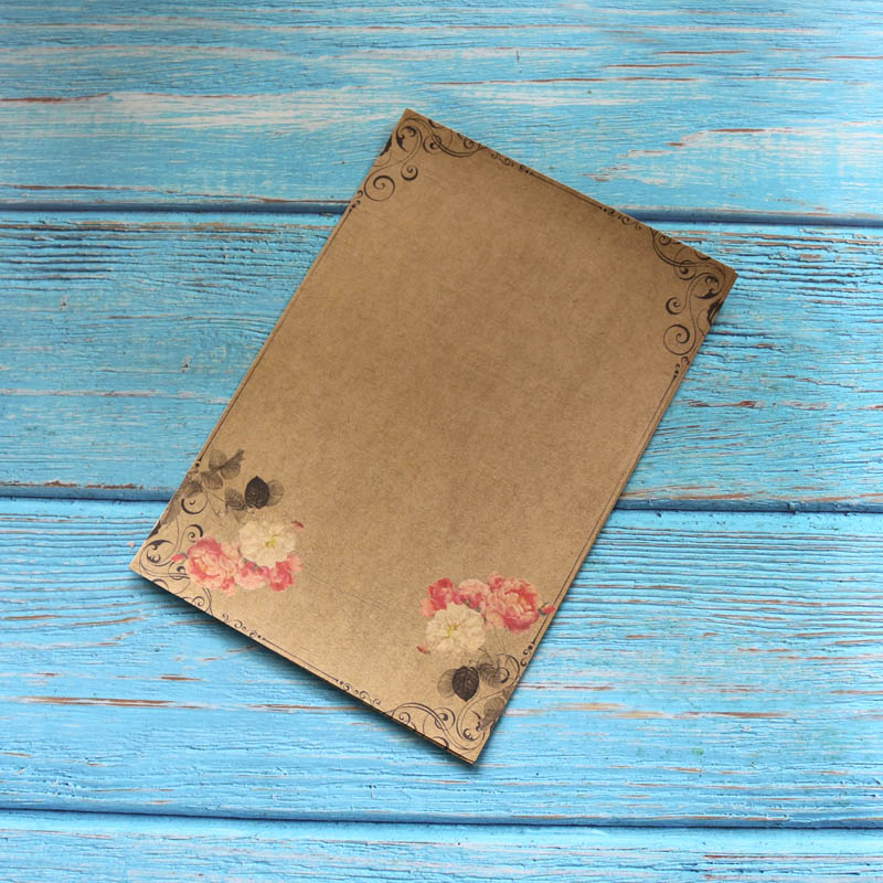 【Hottest Trends】Kraft Brown Letter Paper 16sheets Vintage Flower Design ...
